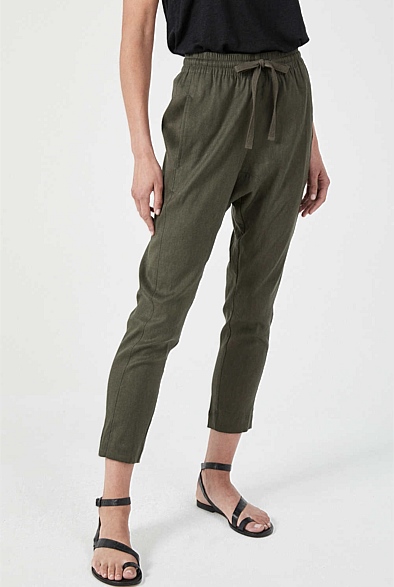 Fern Green Casual Linen Pant - Women's Slim Leg Pants | Witchery