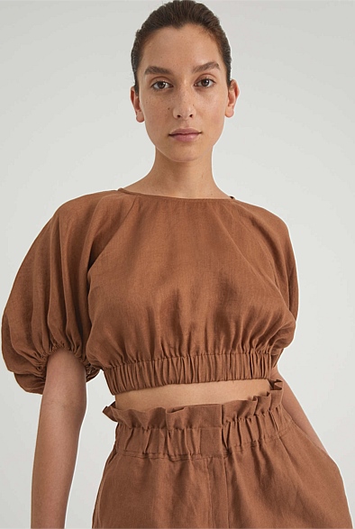 Caramel Full Sleeve Crop Top - Women's Short Sleeve Tops | Witchery