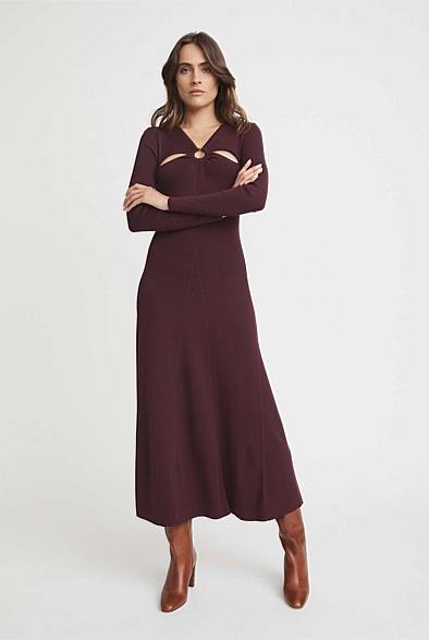Burgundy Cut Out Maxi Dress - Women's Knit Dresses | Witchery