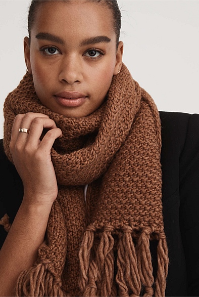 Toffee Textured Knit Scarf - Women's Scarves & Wraps | Witchery