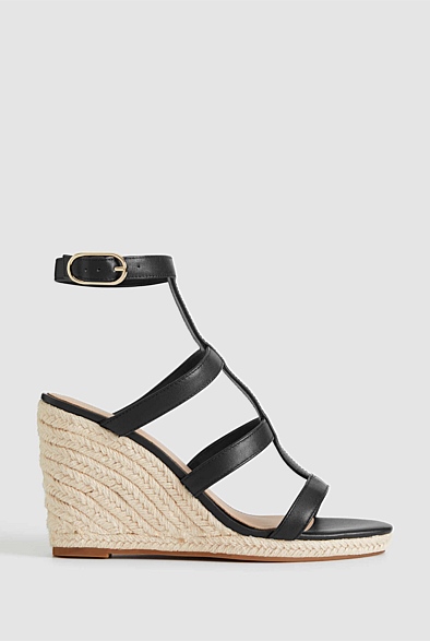 Black Miami Leather Wedge - Women's Espadrilles & Wedges | Witchery
