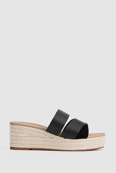 Black Bermuda Leather Wedge - Women's Espadrilles & Wedges | Witchery