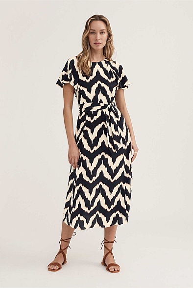 Mink Silk Zigzag Flutter Dress - Women's Midi Dresses | Witchery