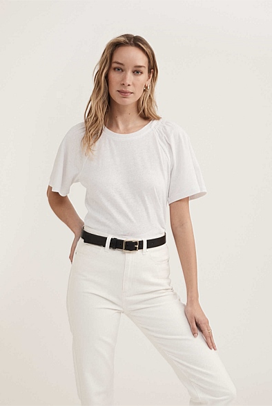 Pure White Linen Cotton Raglan Sleeve Tee - Women's Short Sleeve Tops ...