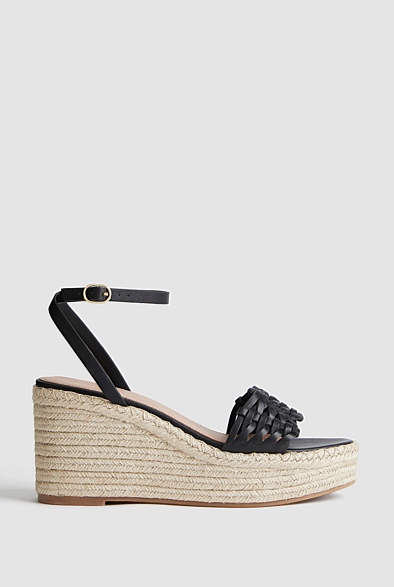 Black Elsa Leather Wedge - Women's Espadrilles & Wedges | Witchery