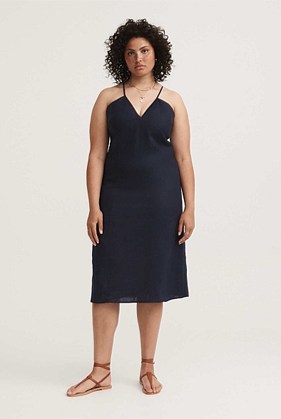 Blue Night French Linen Summer Slip Dress - Women's A Line Dresses ...