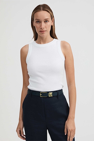 Cobalt Slim Pebble Leather Belt - Women's Belts | Witchery