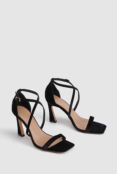 Black Velvet Open Toe 90mm Heel - Women's Heels | Witchery