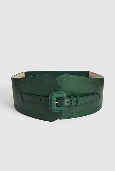 Teal Green Double Belt Leather Corset - Women's Belts | Witchery