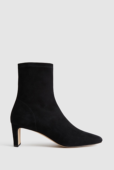 Black Suede 65mm Heel Bootie - Women's Workwear Shoes | Witchery