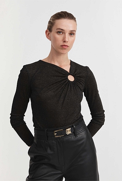 Gold Multi Metallic Ring Detail Top - Women's Evening Tops | Witchery