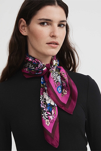 Berry Primrose Print Silk Scarf - Women's Scarves & Wraps | Witchery