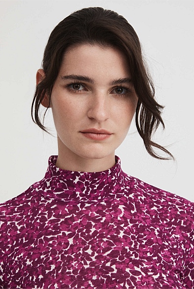 Cranberry Mesh Berry Floral Top - Women's High Neck Tops | Witchery