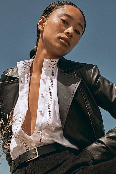 Black Leather Biker Jacket - Women's Jackets | Witchery