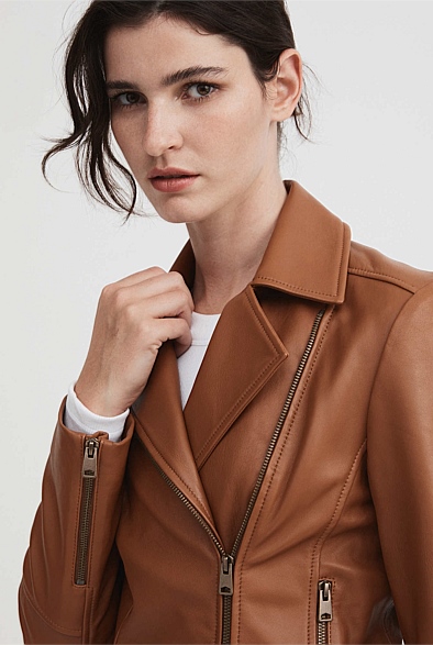 Chestnut Leather Biker Jacket - Women's Jackets | Witchery