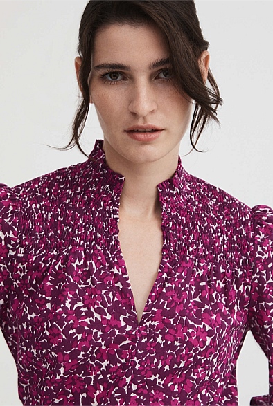 Cranberry Berry Floral Shirred Blouse - Women's Evening Shirts | Witchery