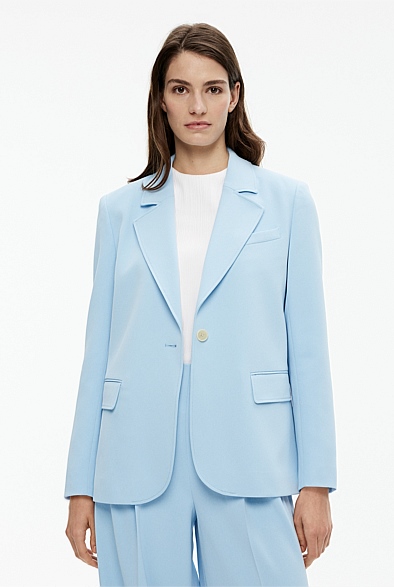 Soft Blue Boxy Single-Breasted Blazer - Women's Blazers | Witchery
