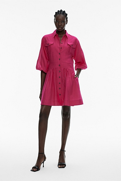 Dahlia Pink Balloon Sleeve Mini Dress - Women's Christmas Party Dresses | Witchery