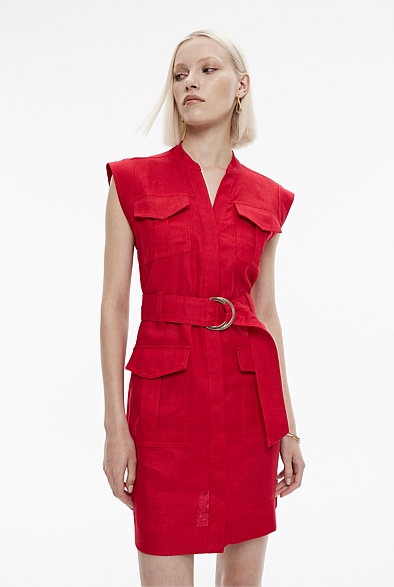 Rich Red French Linen Utility Dress - Women's Christmas Party Dresses ...