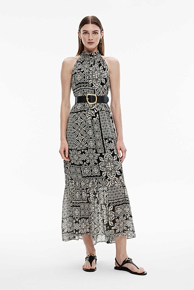 Black Carbon Tile Print Halter Dress - Women's Christmas Party Dresses ...