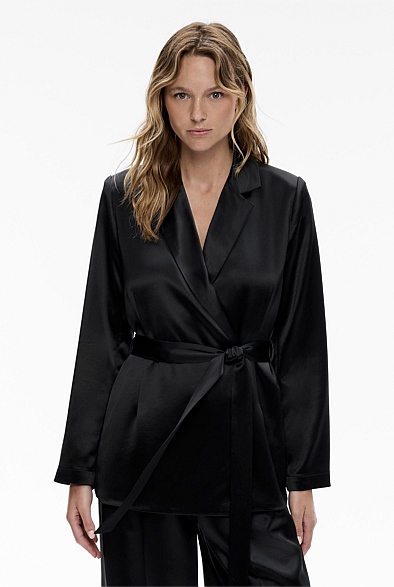 Black Acetate Draped Blazer - Women's Blazers | Witchery