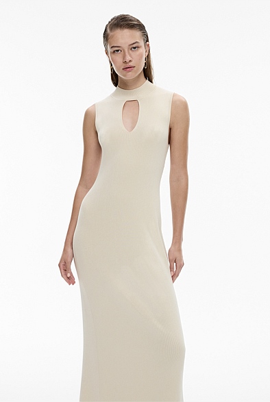 Cream Keyhole Detail Knit Dress - Women's Casual Dresses | Witchery