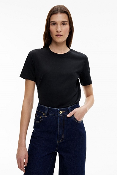 Black Crew Neck T Shirt Womens Short Sleeve Tops Witchery