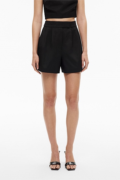 Black Waisted Pleat Short - Women's Cotton Shorts | Witchery