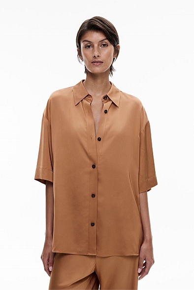 Caramel Longline Shirt - Women's Workwear Tops | Witchery