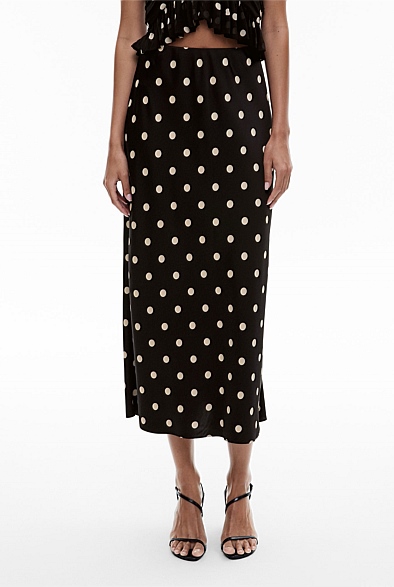 Multi Spot Soft Column Skirt - Women's Midi Skirts | Witchery