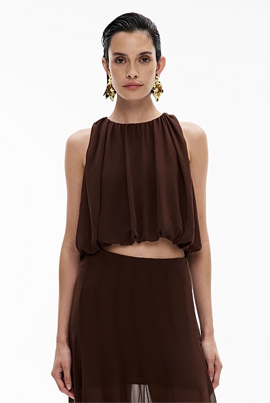 Chocolate Gathered Top - Women's Evening Tops | Witchery