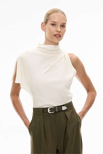 Chalk Asymmetric Drape Top - Women's Evening Tops | Witchery