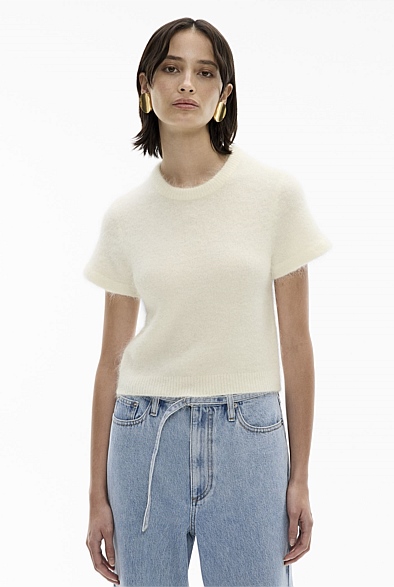 Chalk Fluffy Knit Tee - Women's T Shirts | Witchery