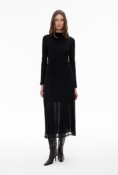 Black Openwork Jersey Dress - Women's Black Dresses | Witchery