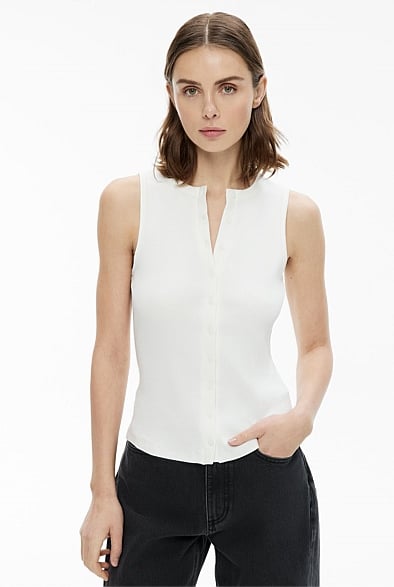 Fresh White Button Longline Tank - Women's Sleeveless Tops | Witchery