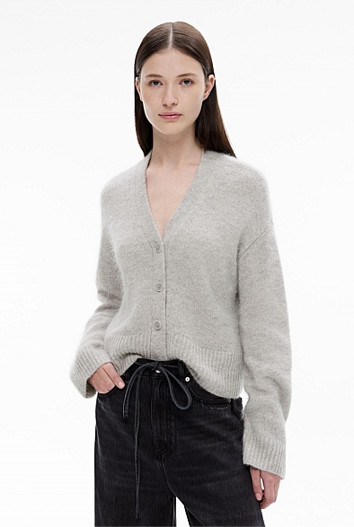 Light Grey Marle Fluffy Boxy Cardigan - Women's Cardigans | Witchery