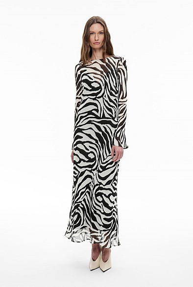 Zebra Print Boat Neck Maxi Dress - Women's Evening & Cocktail Dresses ...