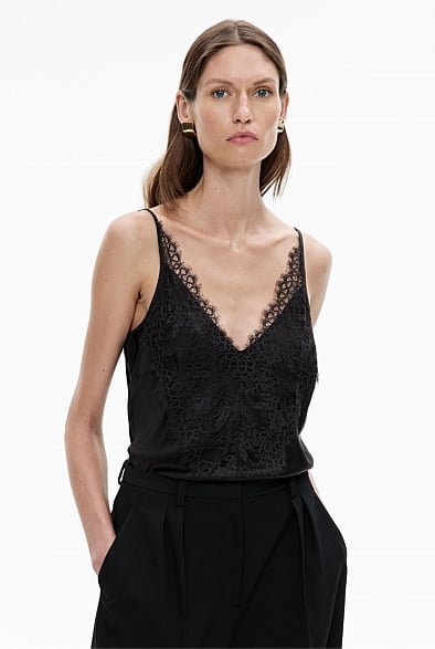 Black Lace Trim Tank - Women's Camisoles | Witchery
