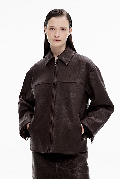 Burgundy Leather Jacket - Women's Jackets | Witchery