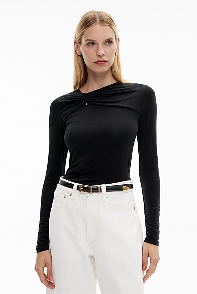 Black Bar Detail Top - Women's Long Sleeve Tops | Witchery