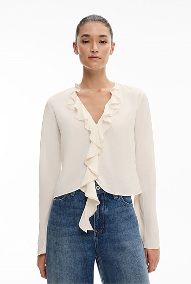 Butter Ruffle V Neck Blouse - Women's Long Sleeve Tops | Witchery