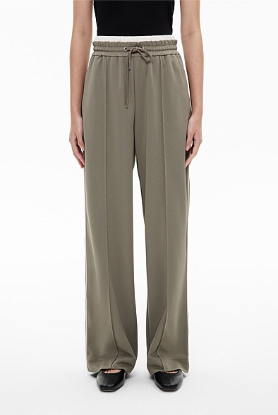 Khaki Double Waist Band Track Pants - Women's Straight Leg Pants | Witchery
