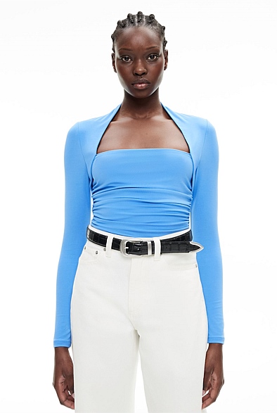 Fresh Blue Square Neck Ruched Top - Women's Long Sleeve Tops | Witchery