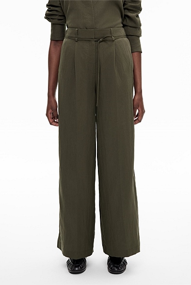Olive Fine Belt Detail Pants - Women's Wide Leg Pants | Witchery