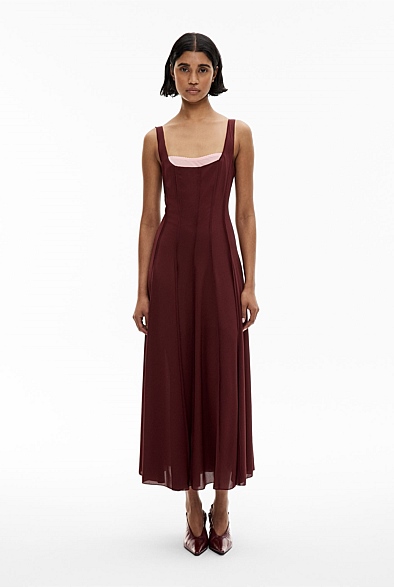 Bordeaux Contrast Layer Dress - Women's Evening & Cocktail Dresses ...