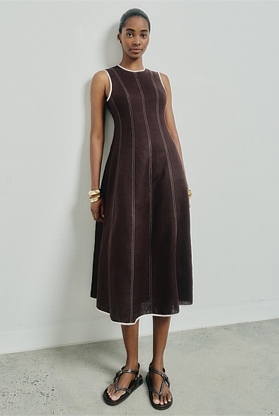Espresso Linen Seam Dress - Women's A Line Dresses | Witchery