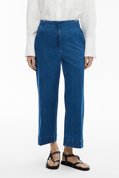Indigo Denim Crop Pants - Women's High Waisted Pants | Witchery