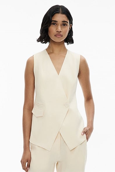 Lemon Butter Overlap Button Vest - Women's Sleeveless Tops | Witchery