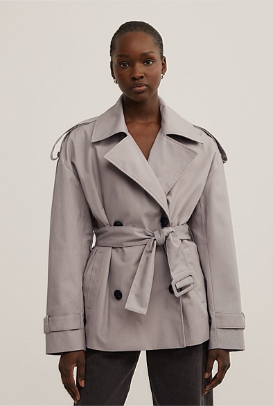Pale Grey Belted Trench Coat - Women's Jackets | Witchery