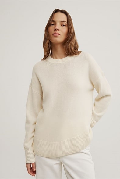 Chalk Relaxed Crew Neck Knit - Women's Crew Neck Jumpers | Witchery